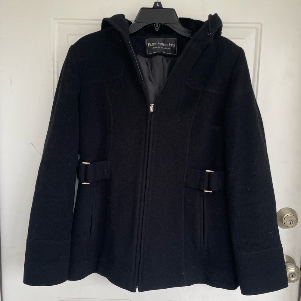 Fleet Street Wool Black Lined Draw String Hood Side P… - Gem